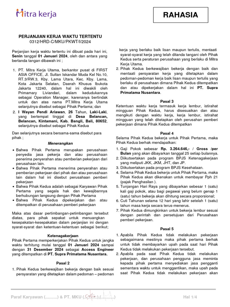 0312 HRD-C Mku PKWT I 2024 | PDF