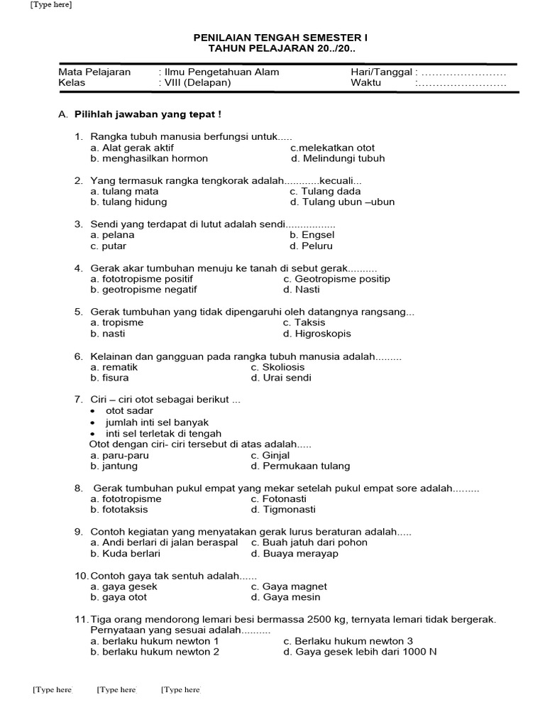 1 - Soal PTS IPA Kelas 8 Sem. 1 - WWW - Kherysuryawan.id | PDF | Dewasa Muda