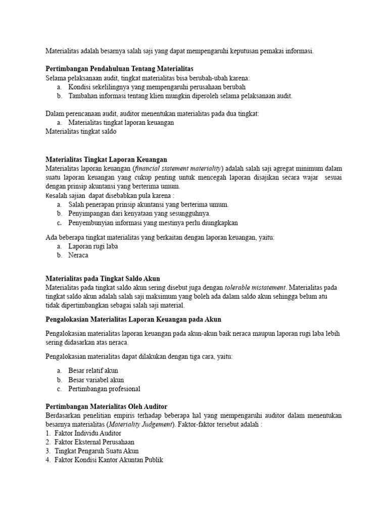 Materialitas dan Risiko Audit | PDF | Pengelolaan Keuangan & Uang