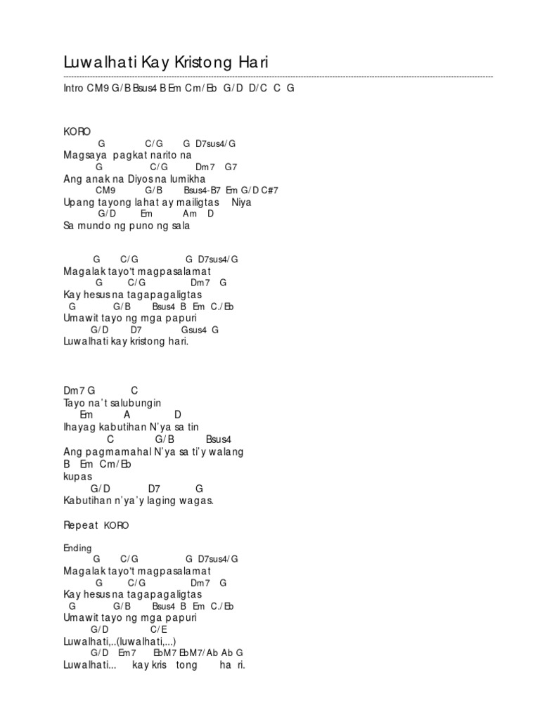 Luwalhati Kay Kristong Hari Guitar | PDF