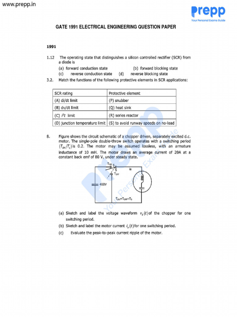 Gate 1991 Electrical Engineering Question Paper | PDF