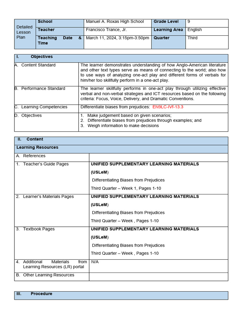 COT3 Bias and Prejudices | PDF | Bias | Prejudices