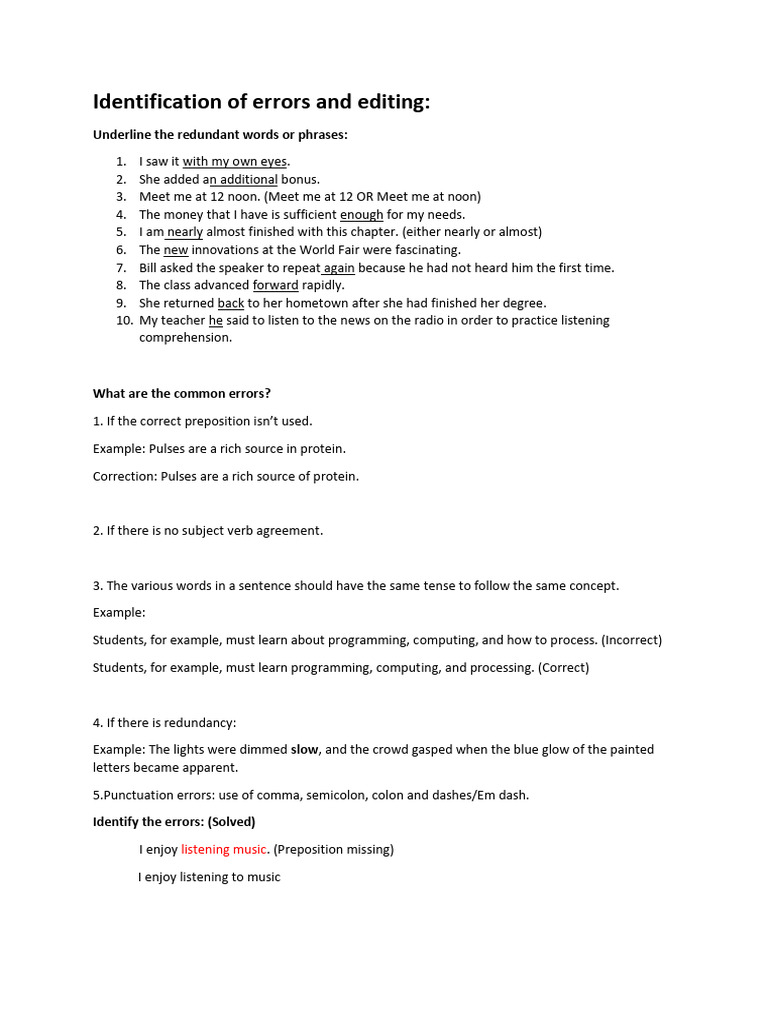 Identification of Errors and Editing (Solved) | PDF | Linguistic ...