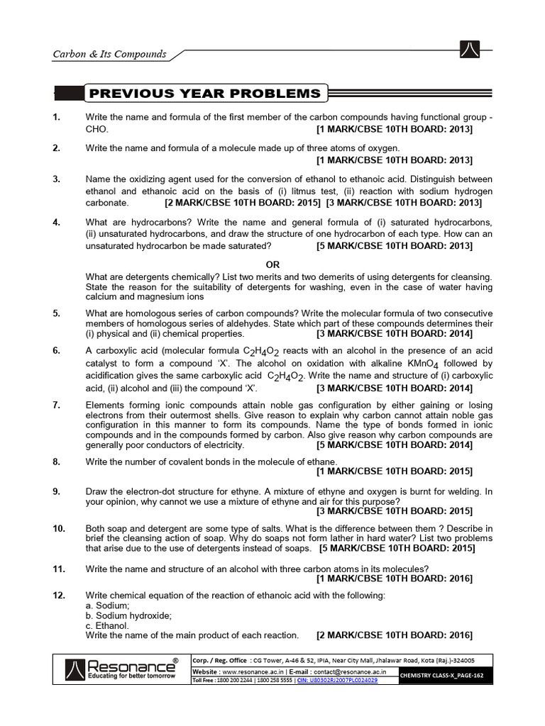 CARBON ITS COMPOUNDS Exercise | PDF | Ethanol | Aldehyde