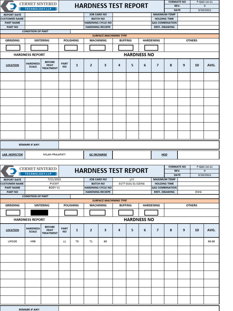 Hardness Test Report | PDF | Physical Sciences | Mechanical Engineering