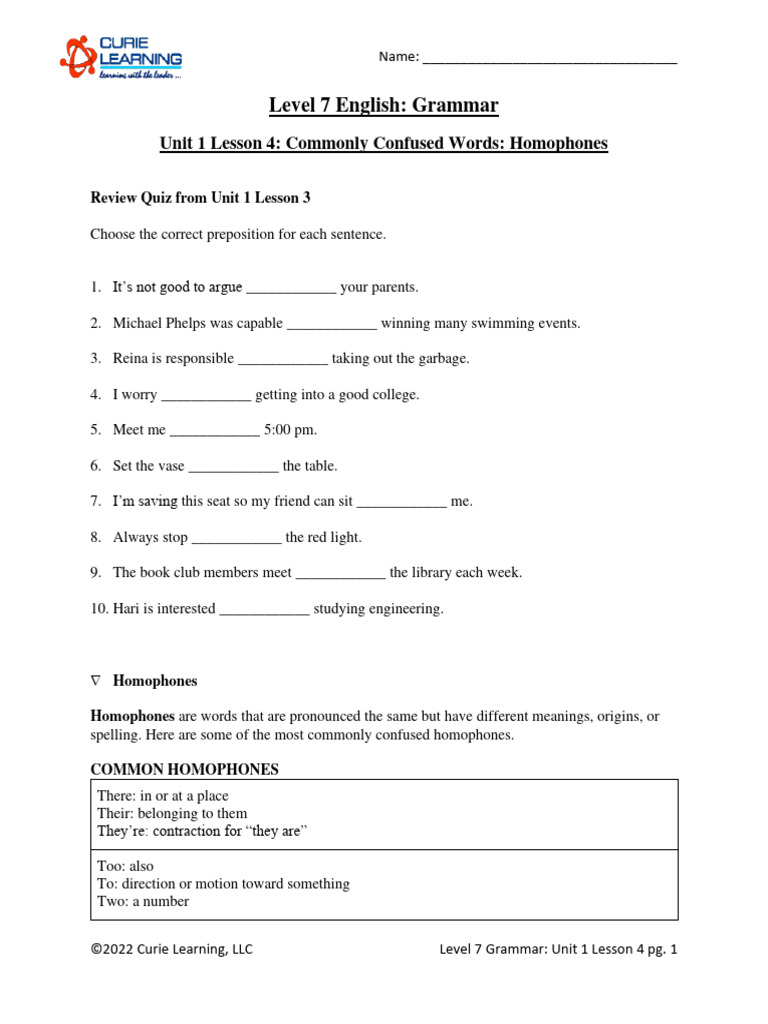 L7 English Grammar - Unit 1 Lesson 4 | PDF