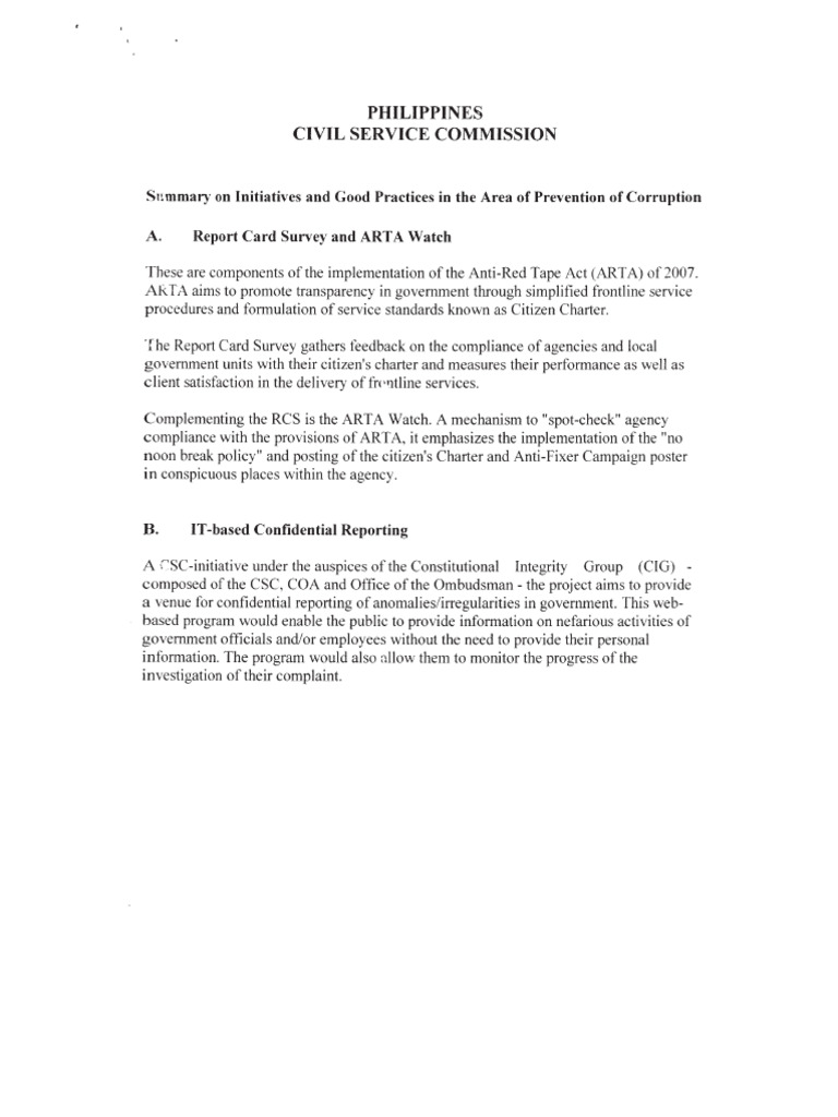 Report Card Survey and Arta Watch | PDF