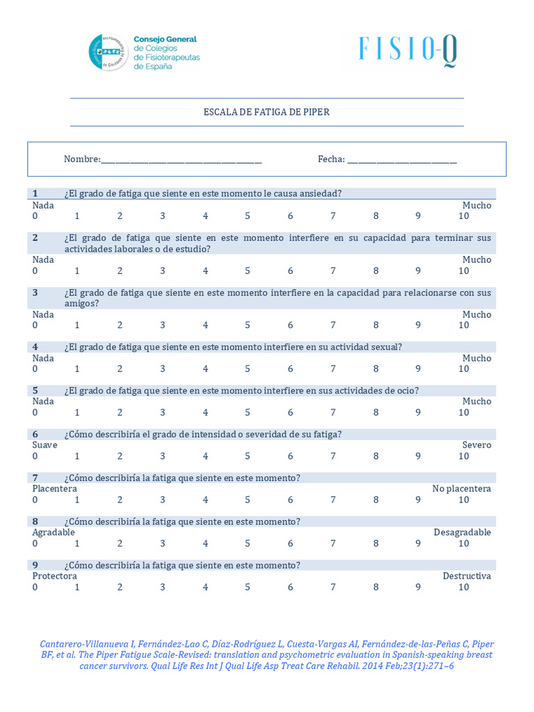 Escala de Fatiga de Piper | Descargar gratis PDF | Enfermedades y ...