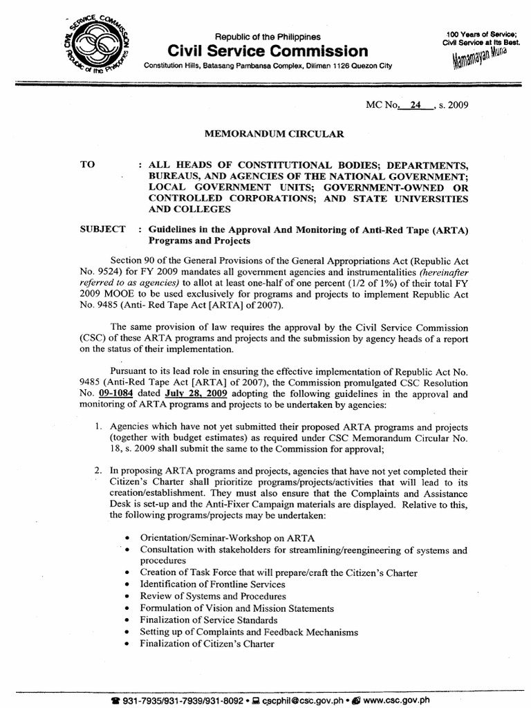MC No. 24, S. 2009 - Guidelines in The Approval and Monitoring of Anti ...