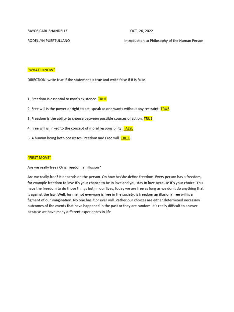 Philosophy Module 1 Quarterly 2 | PDF | Free Will | Liberal Arts Education