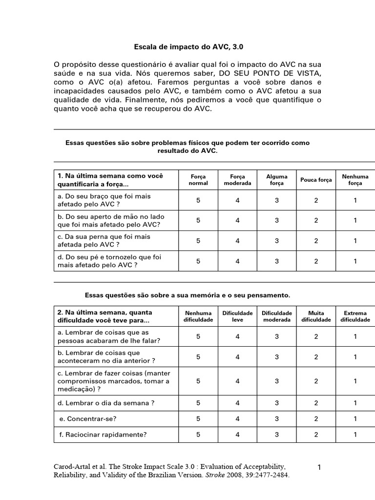 Escala do impato do AVC | PDF