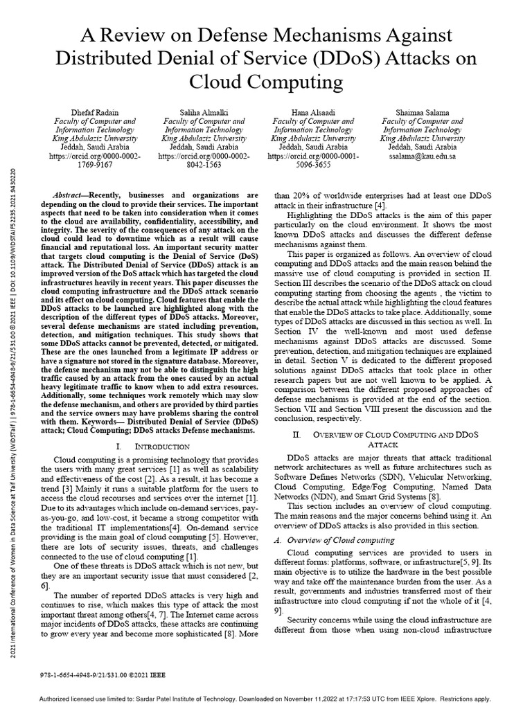 Radain Et Al. - 2021 - A Review On Defense Mechanisms Against Distributed | PDF | Denial Of ...