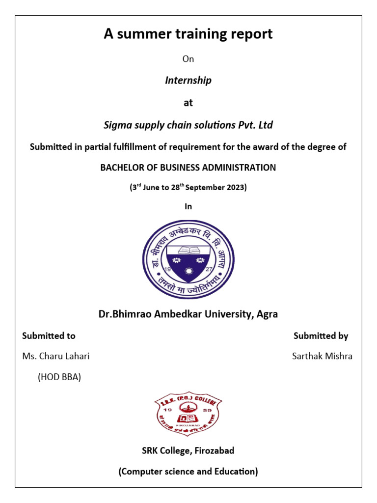 Summer Trainning Report On Sigma | PDF | Logistics | Supply Chain
