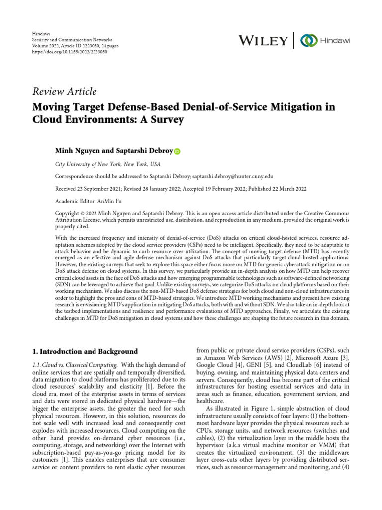 Nguyen and Debroy - 2022 - Moving Target Defense-Based Denial-of ... Nguyen and Debroy - 2022 - Moving Target Defense-Based Denial-of ...