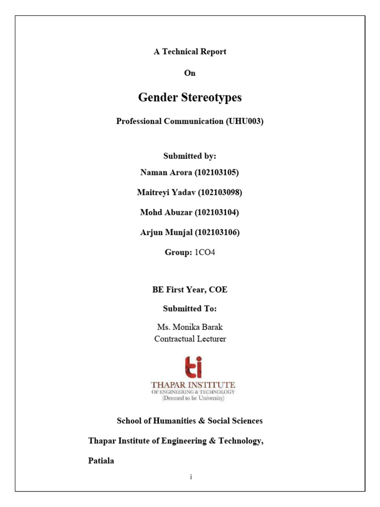 Gender Stereotypes Technical Report 1CO4 | PDF | Gender | Gender Studies