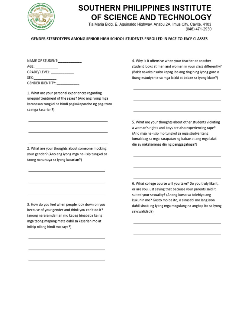 Questionnaire 1 | PDF