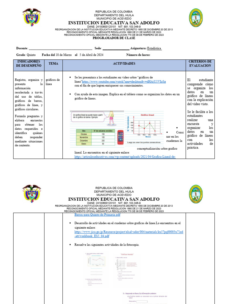 Programador de Clase Grado Quinto Estadistica y Geometria | PDF