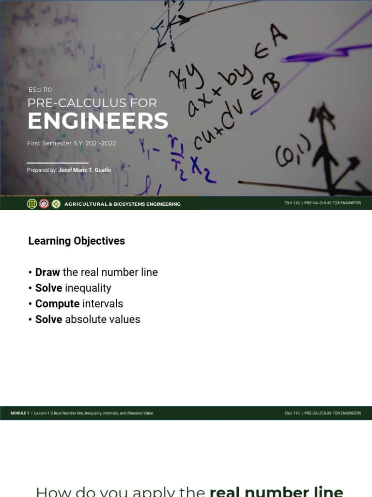 Lesson 1.2 Real Number Line, Inequality, Intervals, and Absolute Value | Download Free PDF ...
