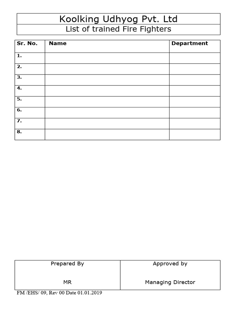 09 FM EHS List of Trained Fire Fighters | PDF