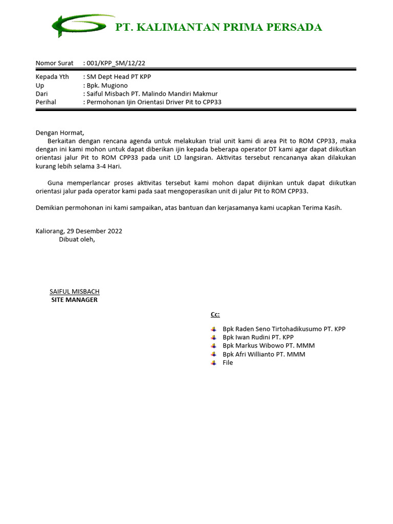 Permohonan Ijin Orientasi Driver Langsir | PDF