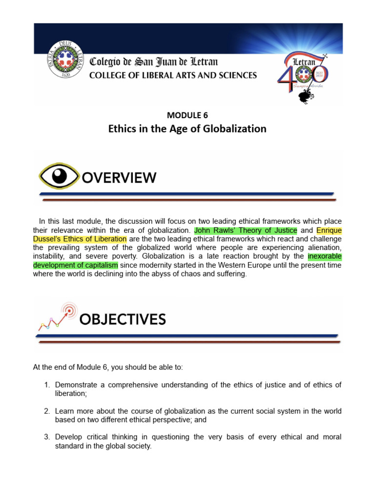 Ethics Module 6 - Globalization | PDF | John Rawls | Justice