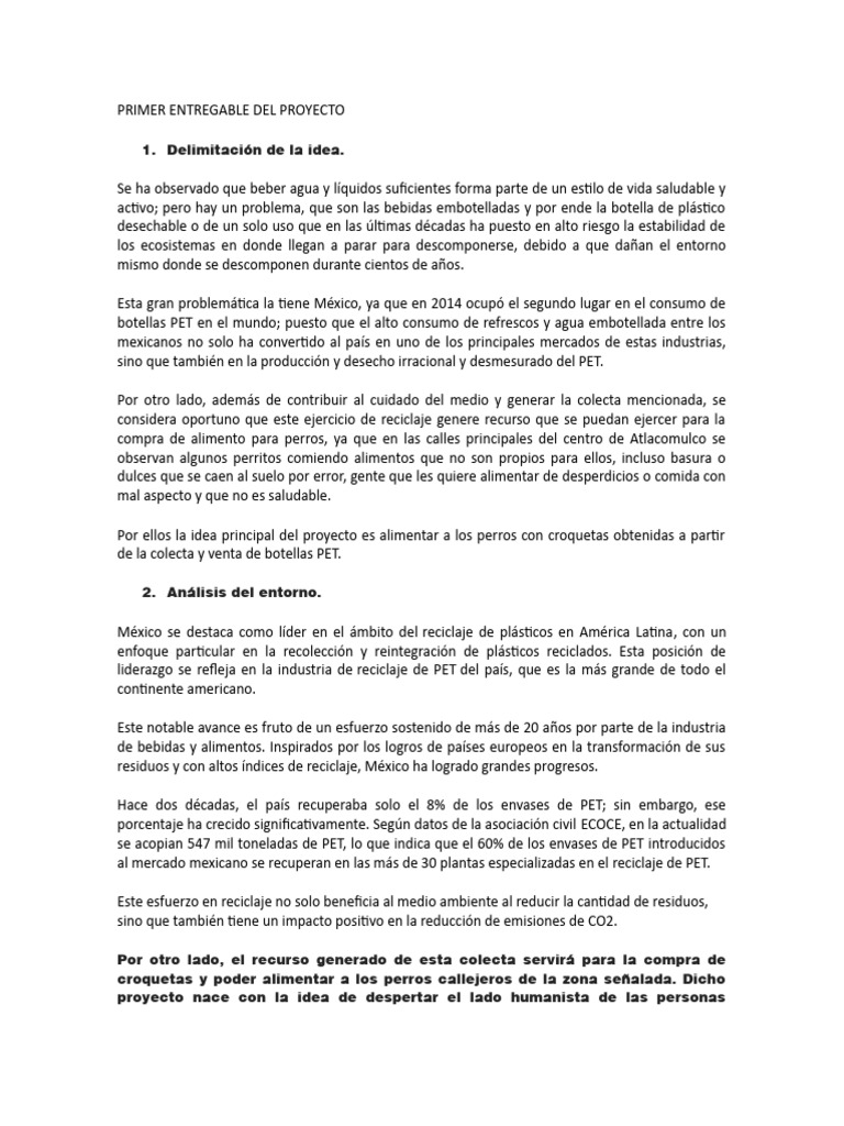 Primer Entregable Del Proyecto | PDF | Residuos | Reciclaje