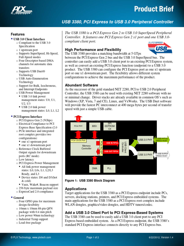 USB3380 Product Brief v1-4 22jun12 | PDF | Usb | Electronics