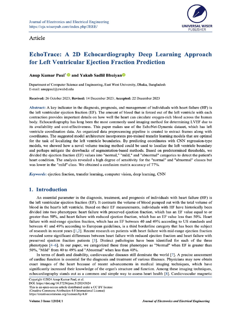 JEEE-EchoTrace - A 2D Echocardiography Deep Learning Approach For Left Ventricular Ejection ...