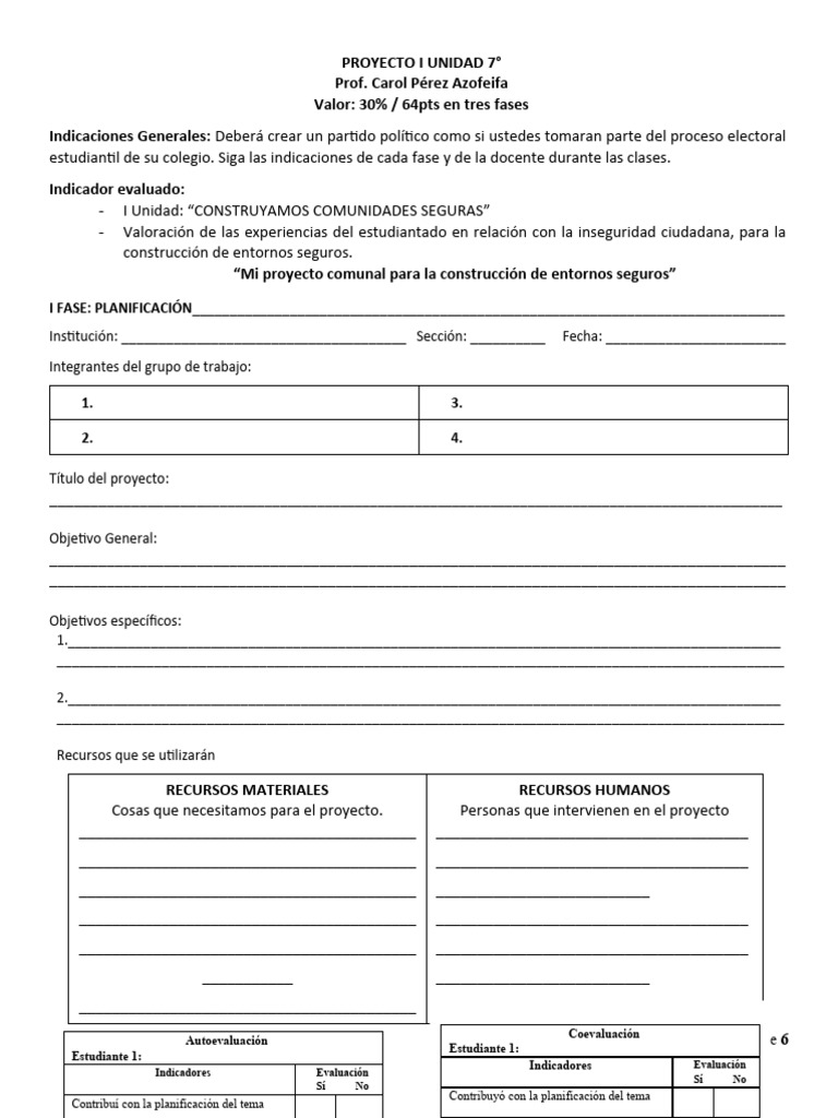 Proyecto Cívica I Unidad 7mo-2024 | PDF | Evaluación
