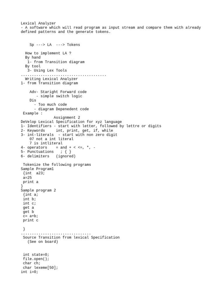 Lexical Analyzer Guide | PDF