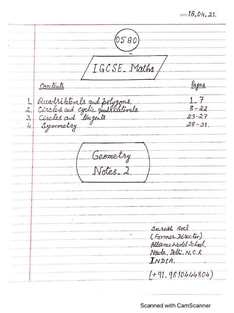 Ig 0580 Geometry Revised Notes 2 | PDF