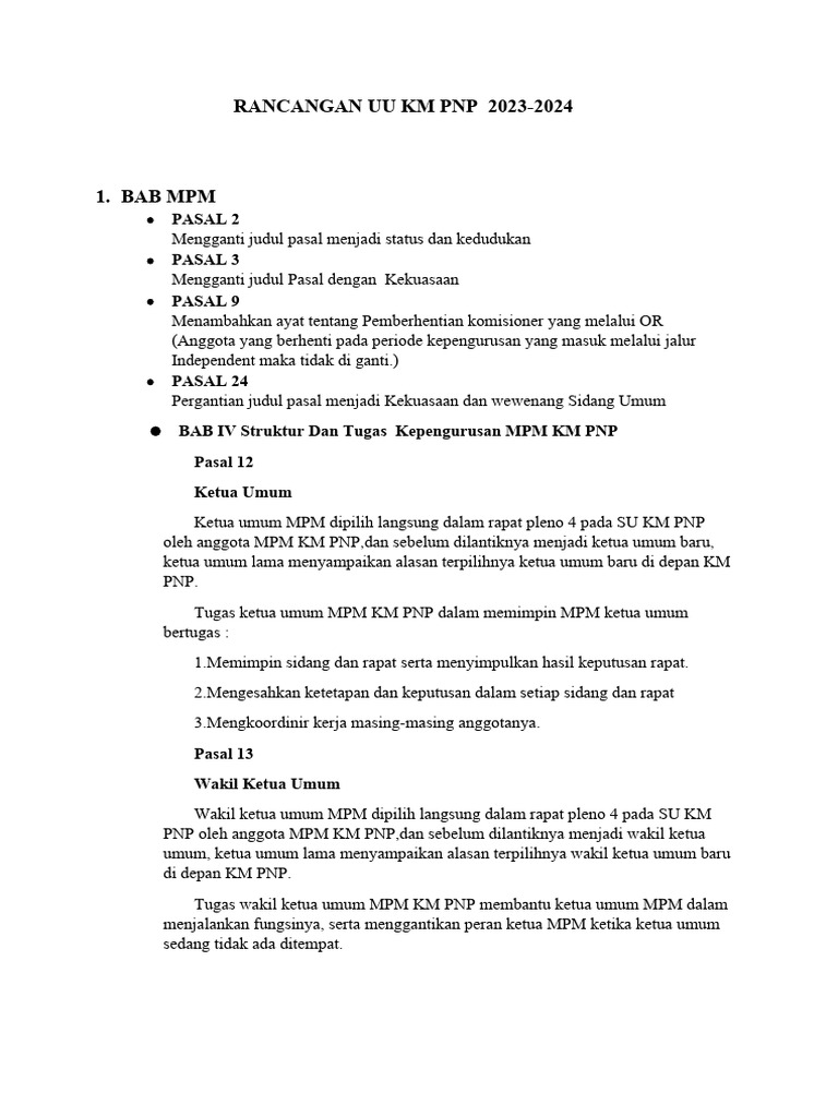 Rancangan Uu KM PNP 2023-2024 (Fix) | PDF