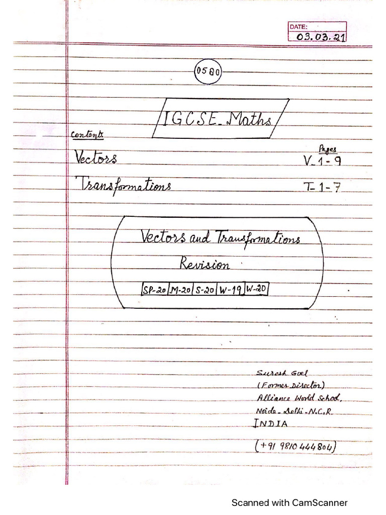 Ig 0580 Vectors And Transformations Revision Pdf