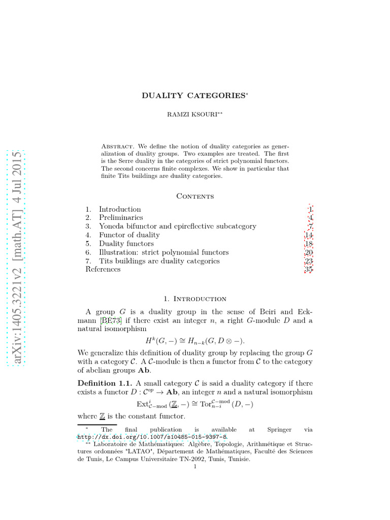Duality Categories | PDF | Functions And Mappings | Category Theory