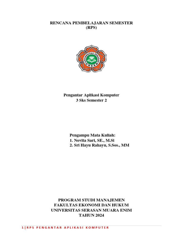 RPS Pengantar Aplikasi Komputer 2024 | PDF