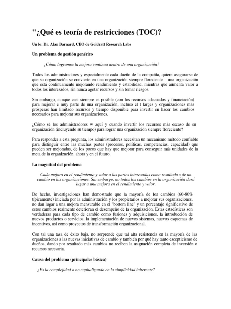 Qué Es Teoría de Restricciones | PDF | Business | Mercado (economía)