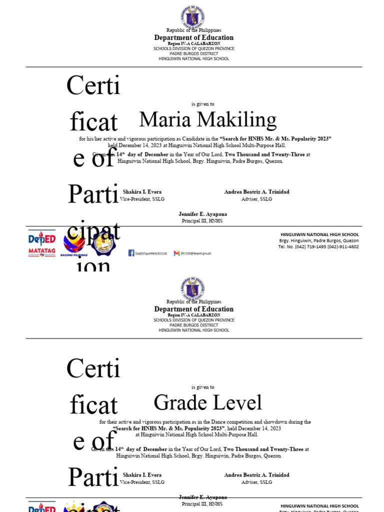 Certificate Pageant | PDF