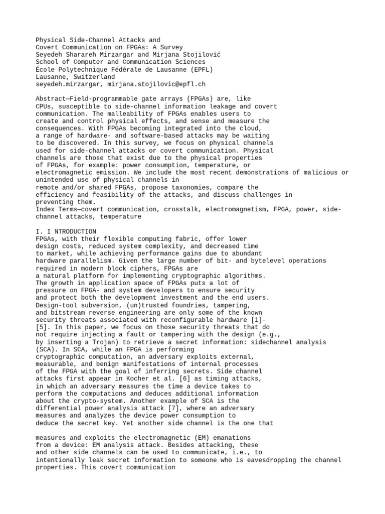 Physical Side-Channel Attacks and Covert Communication On FPGAs | PDF | Field Programmable Gate ...