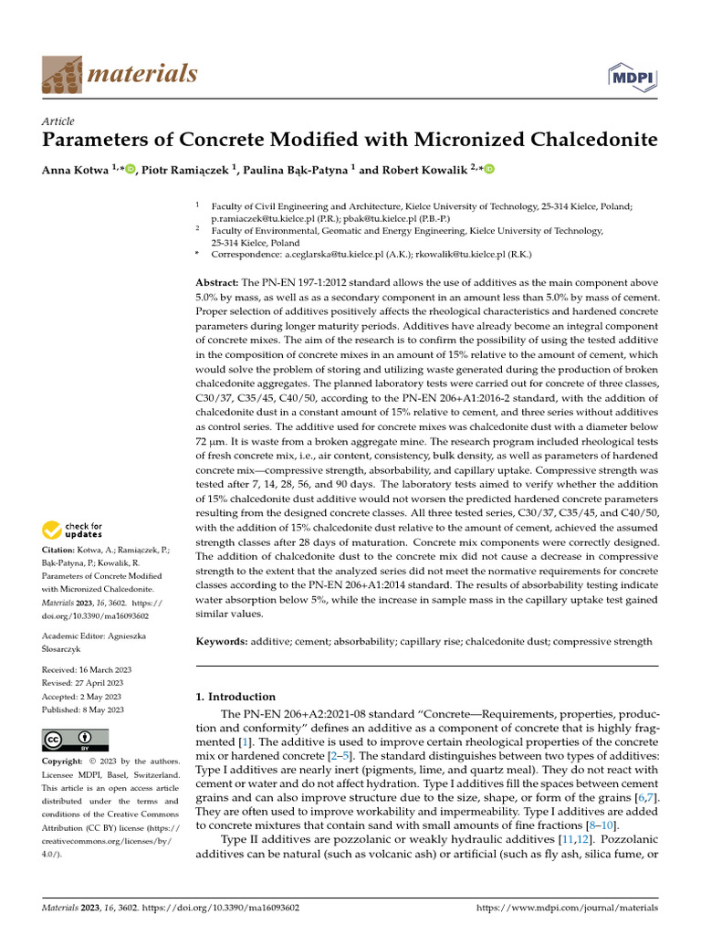 Materials 16 03602 v2 | PDF | Concrete | Cement