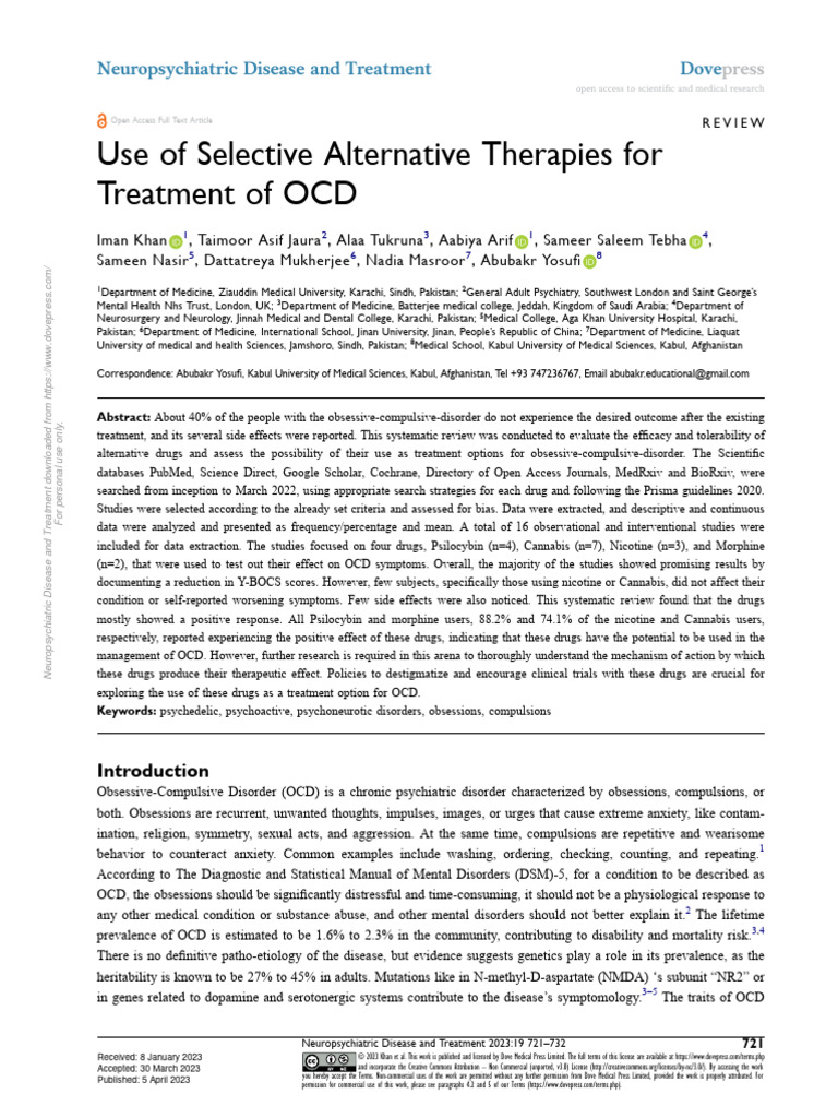 NDT 403997 Use of Selective Alternative Therapies For Treatment of Ocd | PDF | Obsessive ...