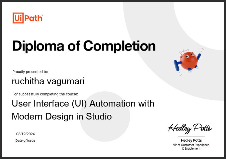 UI Automation Course Completion Certificate | PDF | Art
