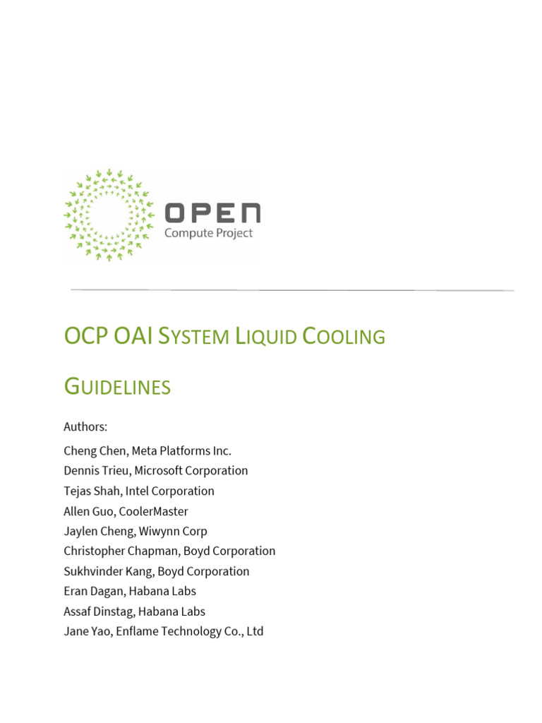 Oai System Liquid Cooling Guidelines In Ocp Template Mar 3 2023 Update Pdf Coolant