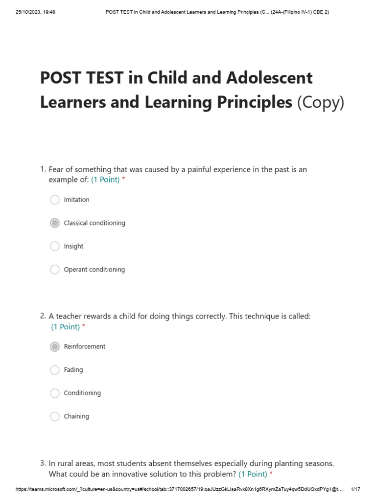 prof ed exam | PDF | Id | Learning