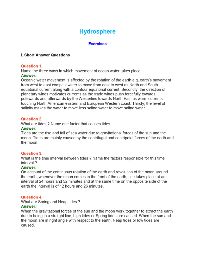 CH 11 Hydrosphere | PDF | Oceans | Tide