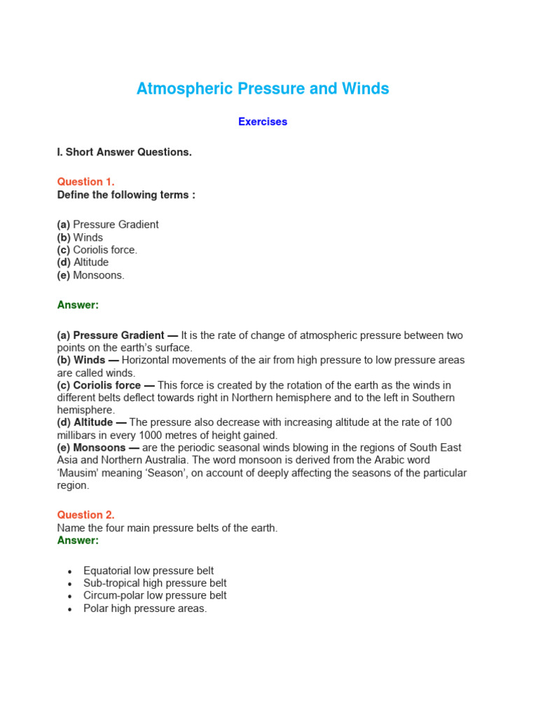 Ch 14 Atmospheric Pressure and Winds | PDF | Atmospheric Pressure | Wound