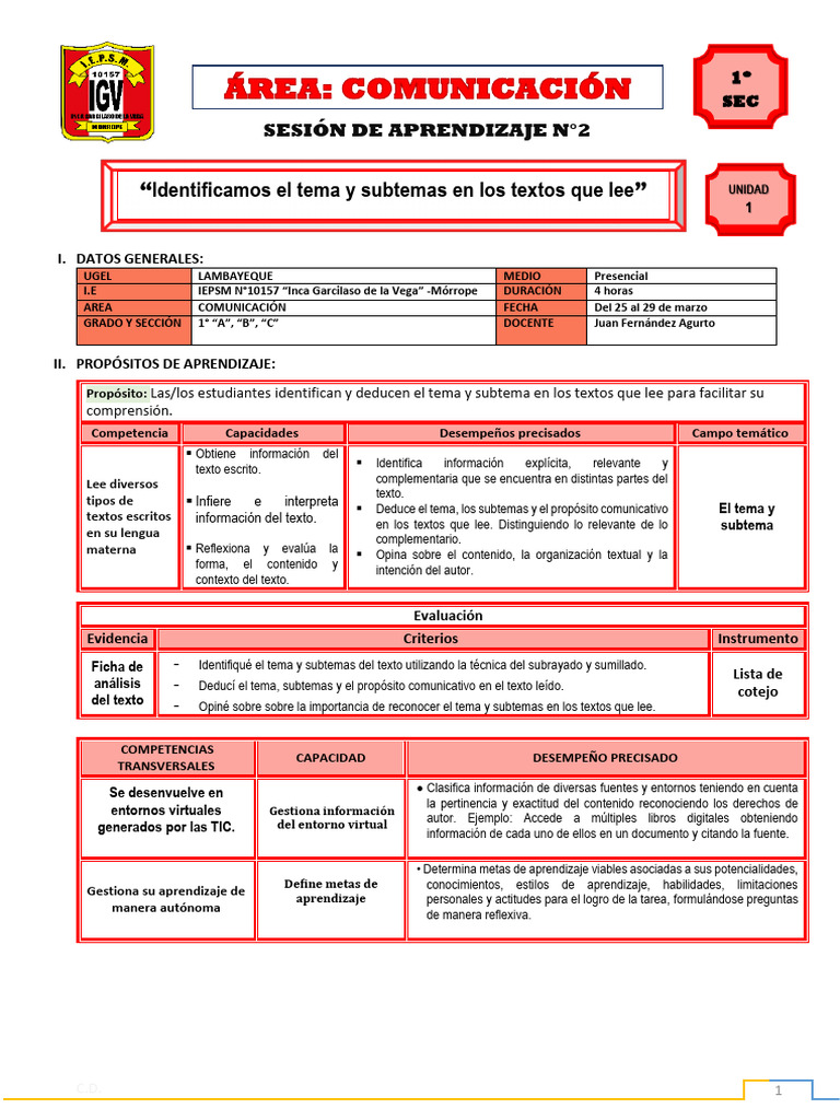 SESIÓN N°2 - 1° Secundaria | PDF | Aprendizaje | Ciencia cognitiva