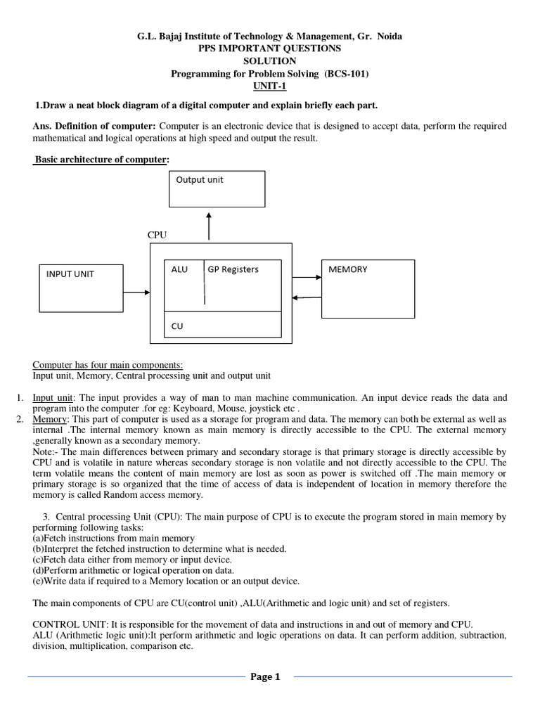 PPS Important Question's Solutions21-22 | PDF | Random Access Memory ...