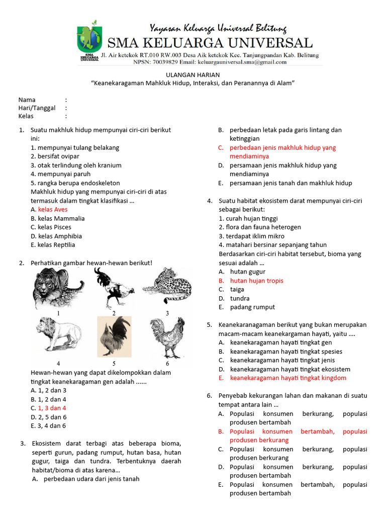 SOAL ULANGAN BIOLOGI KEANEKARAGAMAN HAYATI | PDF