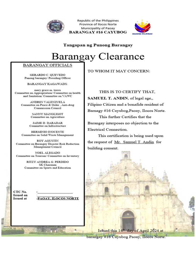 Barangay Clearance for Electrical Connection | PDF