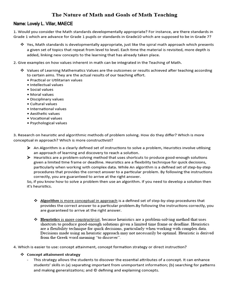 Math Teaching Goals and Strategies Explained | PDF | Heuristic ...